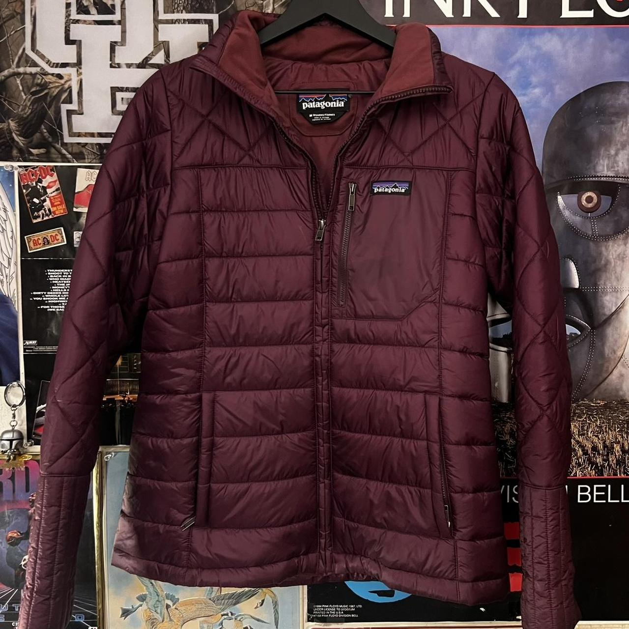 Patagonia Burgundy Puffer Jacket *stains and burn... | Depop