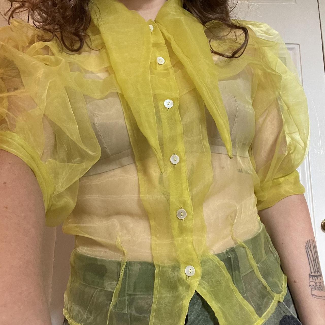 Maryam Nassir Zadeh Women's Green and Yellow Blouse | Depop
