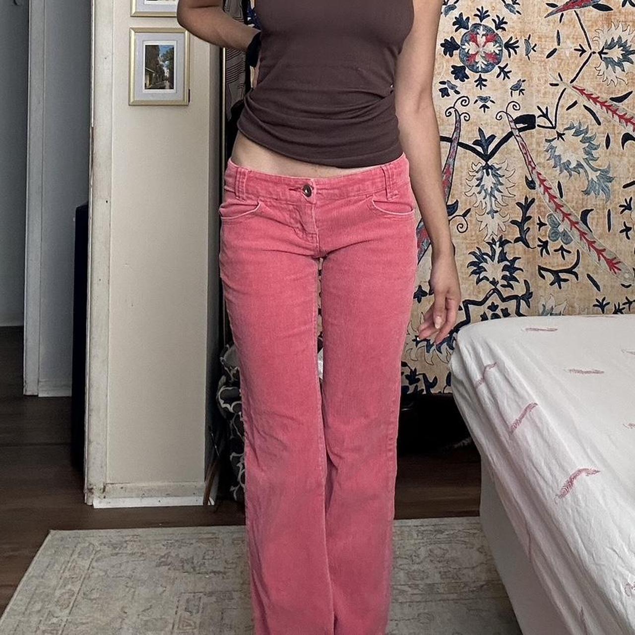 Y2K… very low rise pink corduroy pants Straight leg... - Depop