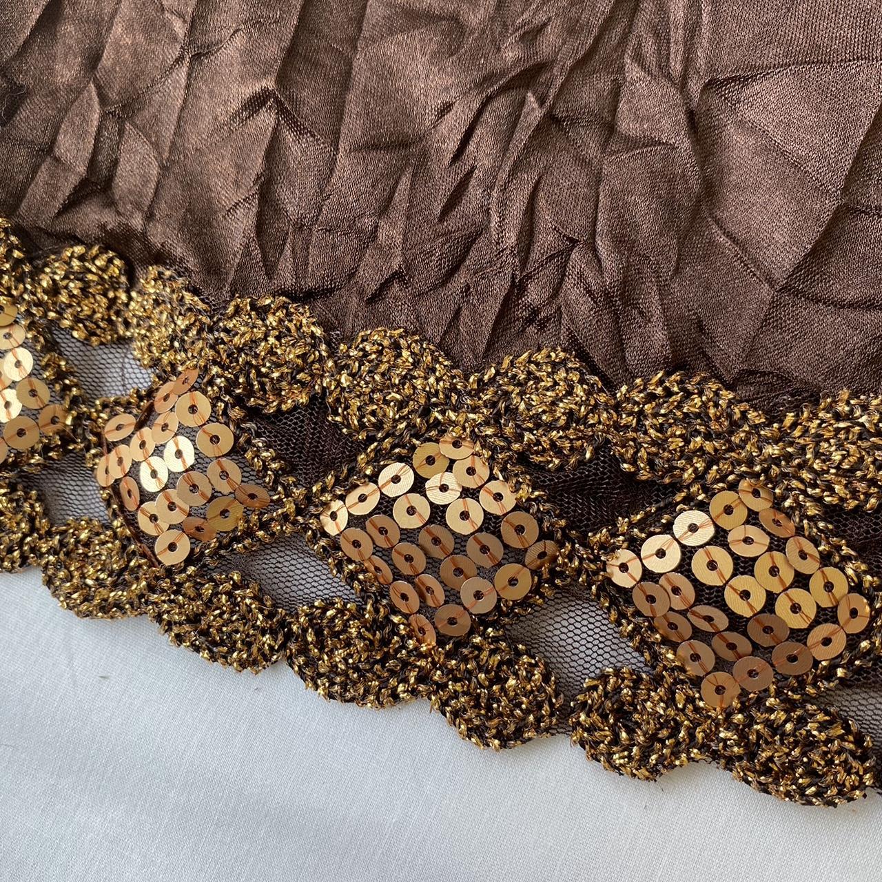 Y2K Brown and gold sequin crunkle tank with... - Depop