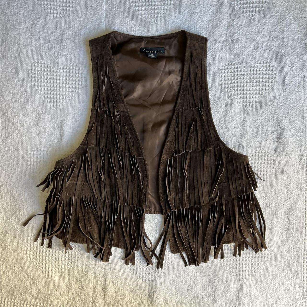 Vintage brown fringe vest 100% leather shell Fits... | Depop