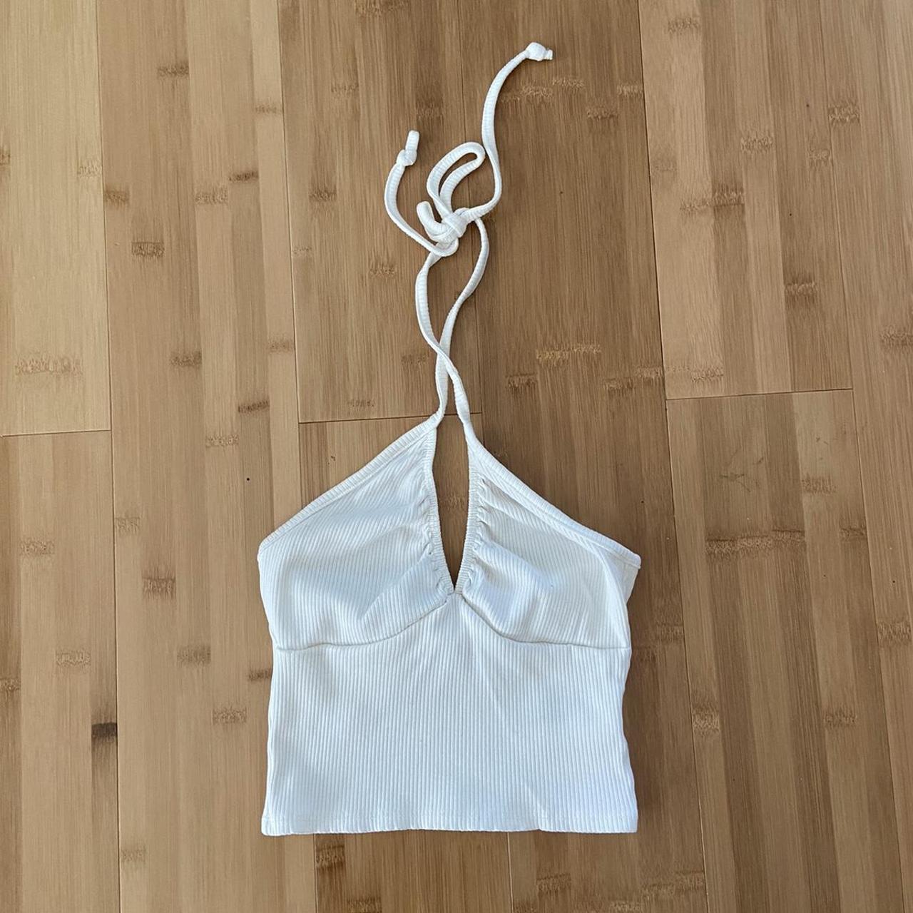 URBAN OUTFITTERS CREAM/IVORY HALTER TOP SIZE:... - Depop