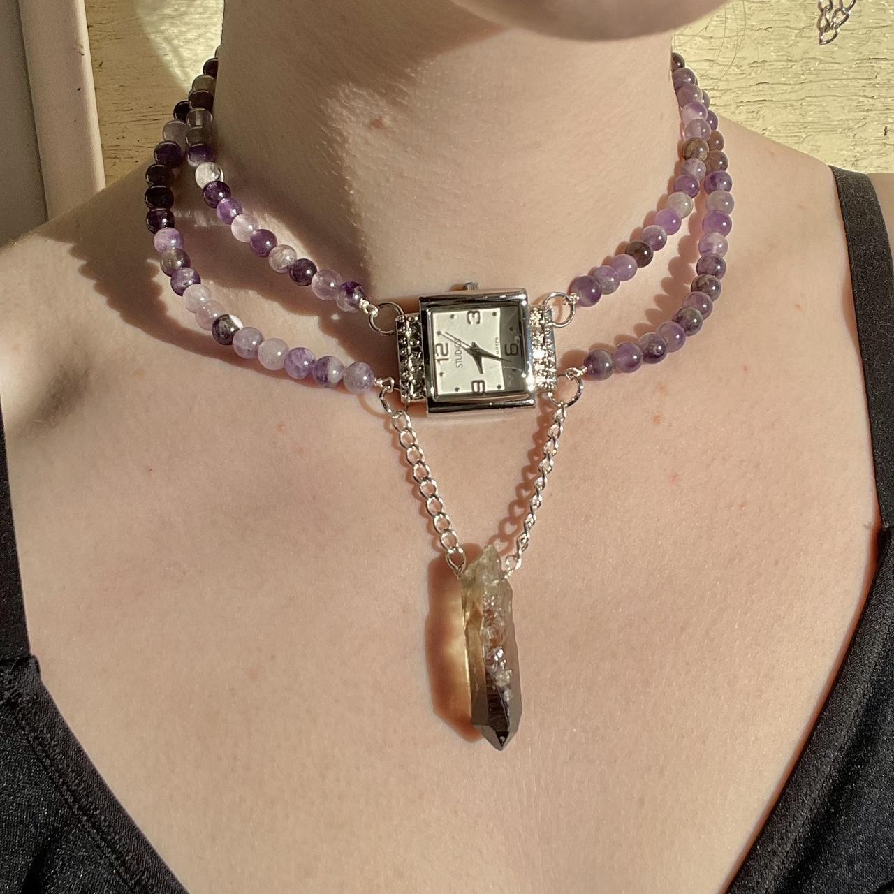 handmade amethyst reworked watch face necklace... - Depop