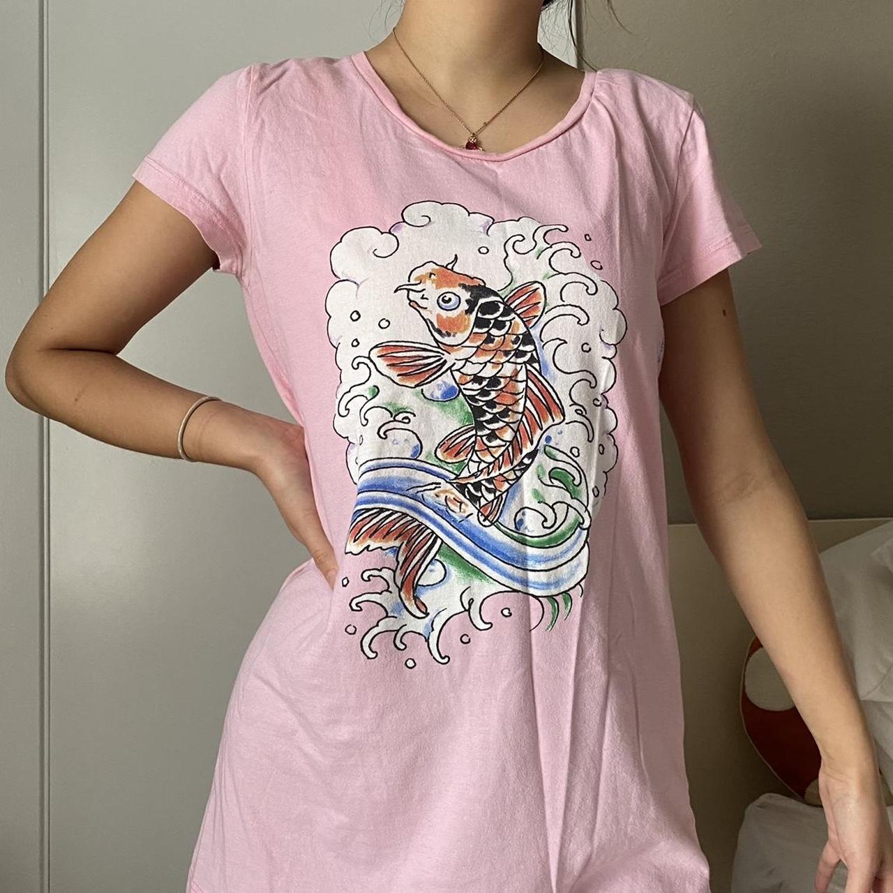 ed hardy pink koi fish tshirt! size large, shown on... - Depop