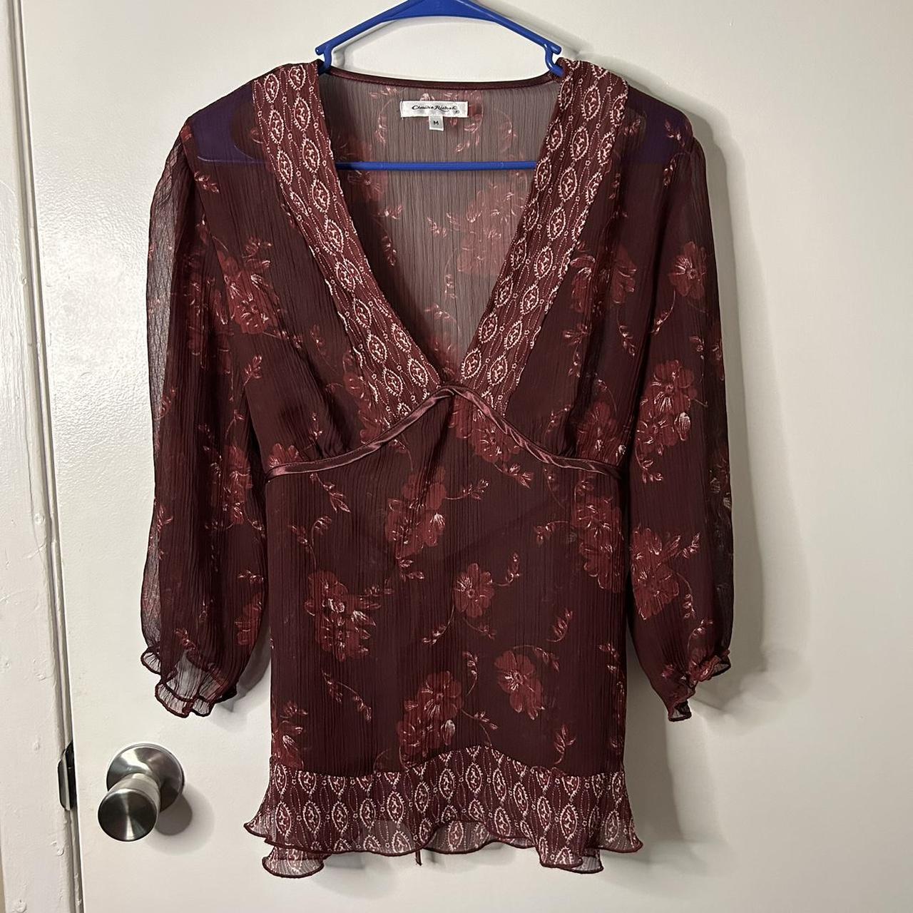 maroon sheer blouse! size medium with a lie back | Depop