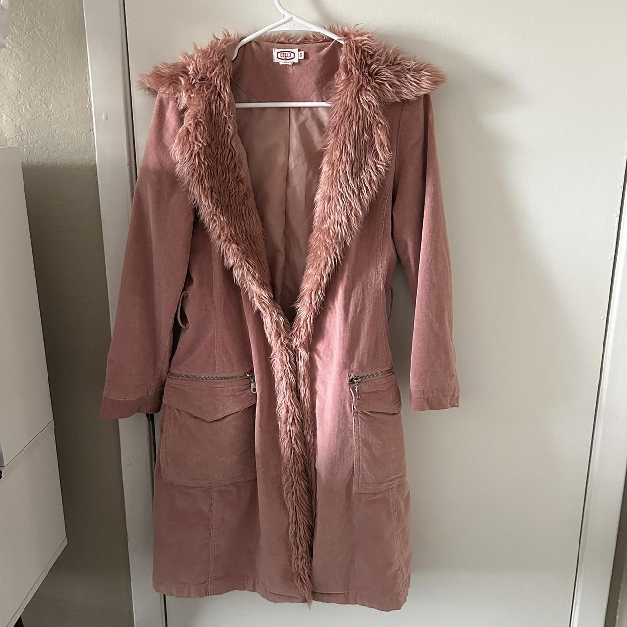 y2k penny lane style pink corduroy jacket trench... - Depop