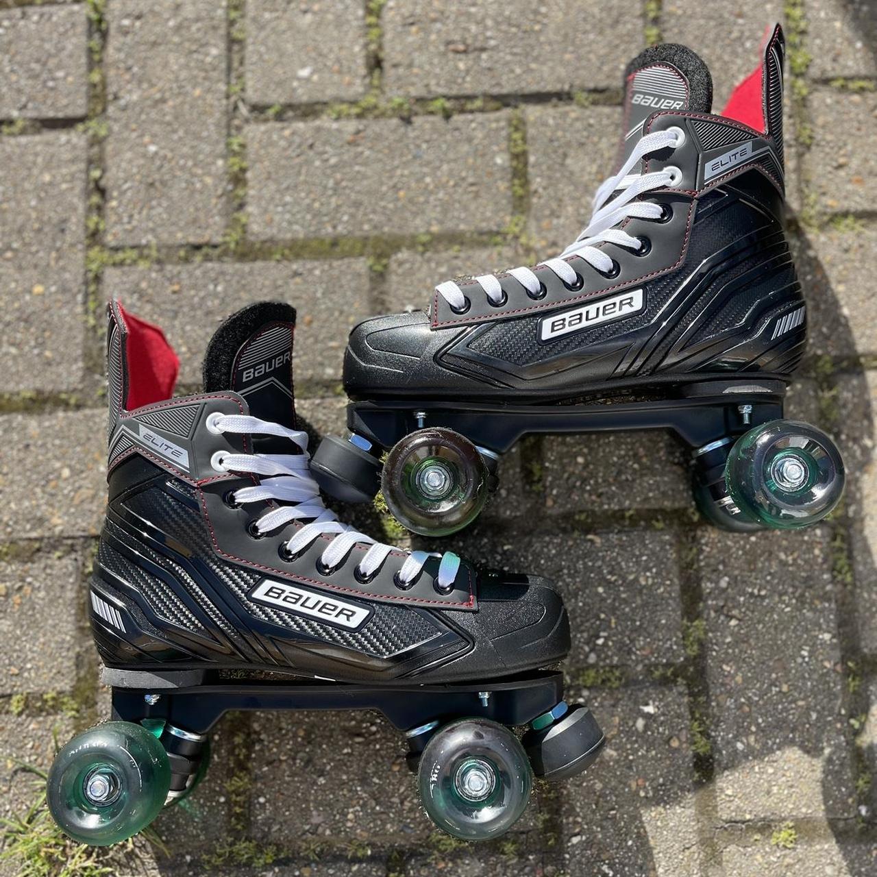 UK8 Bauer Elite Quad skates with ventro wheels... - Depop
