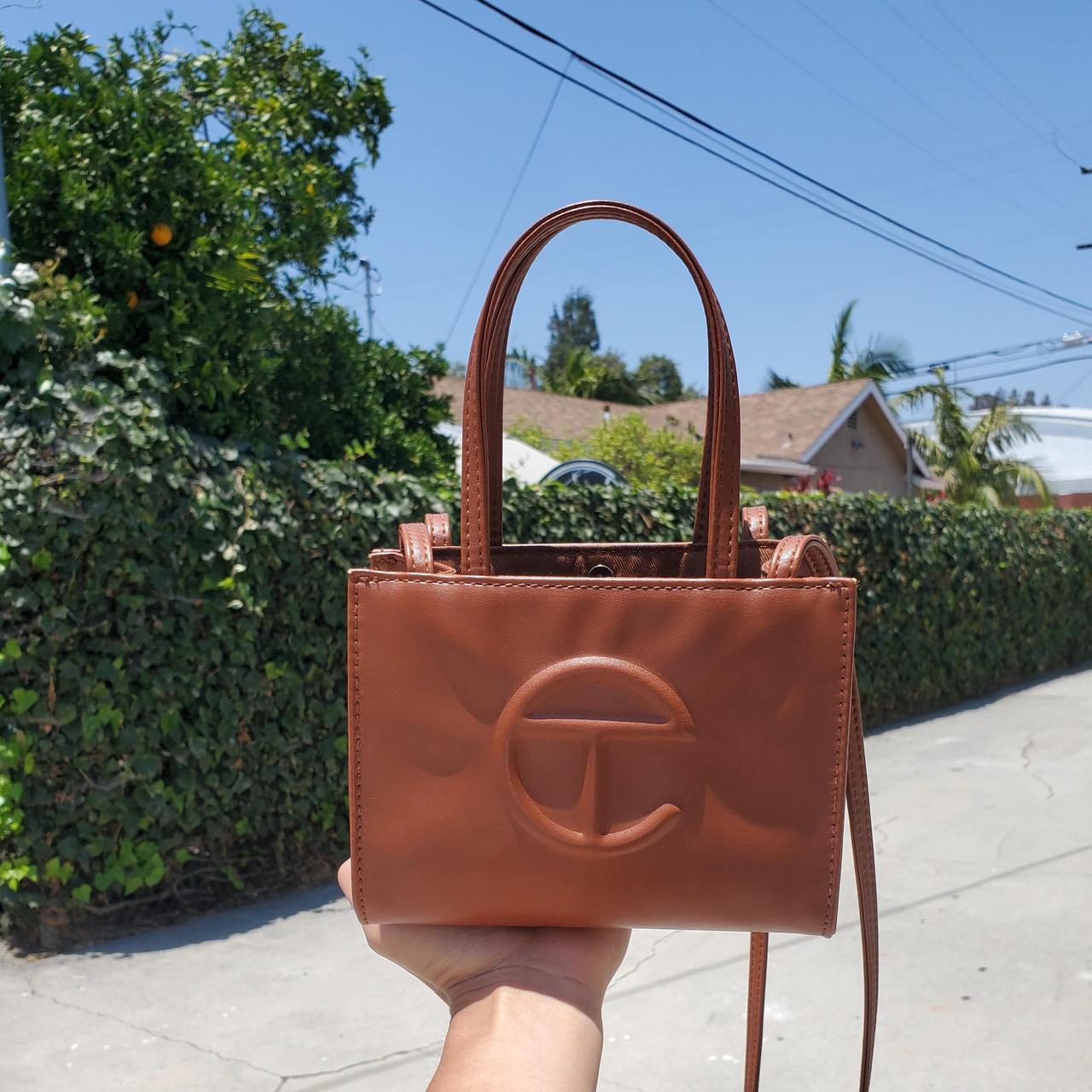 •Tan small Telfar bag •has sign of wear, peeled... - Depop