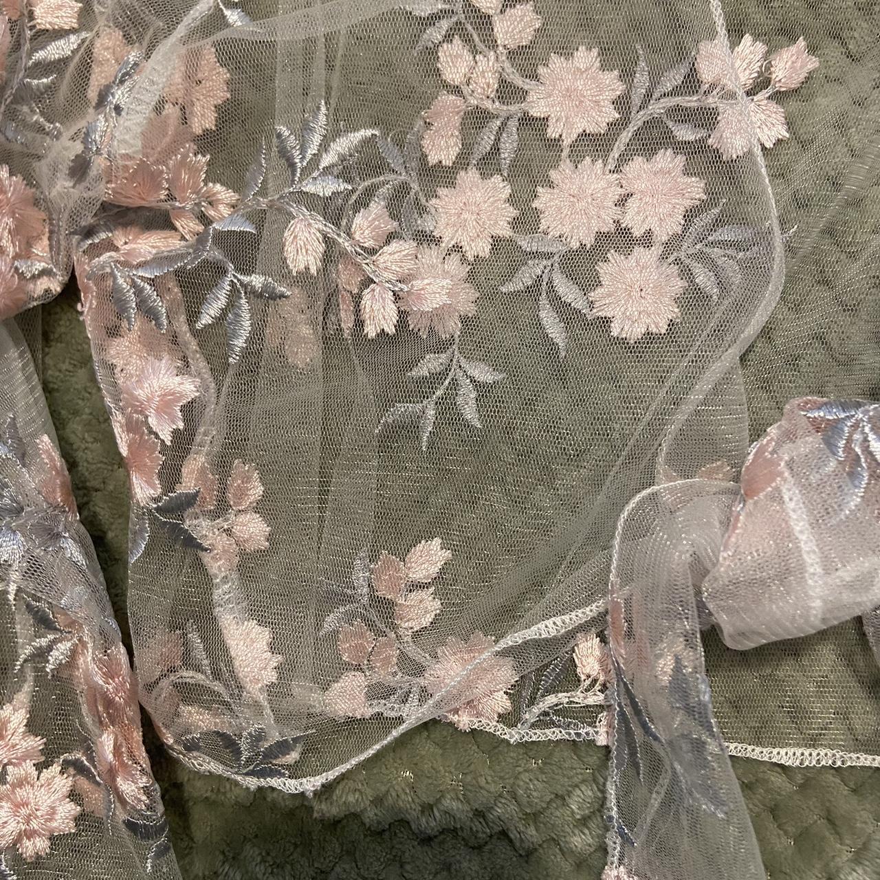 Cute fairycore floral embroidered mesh top Never... - Depop