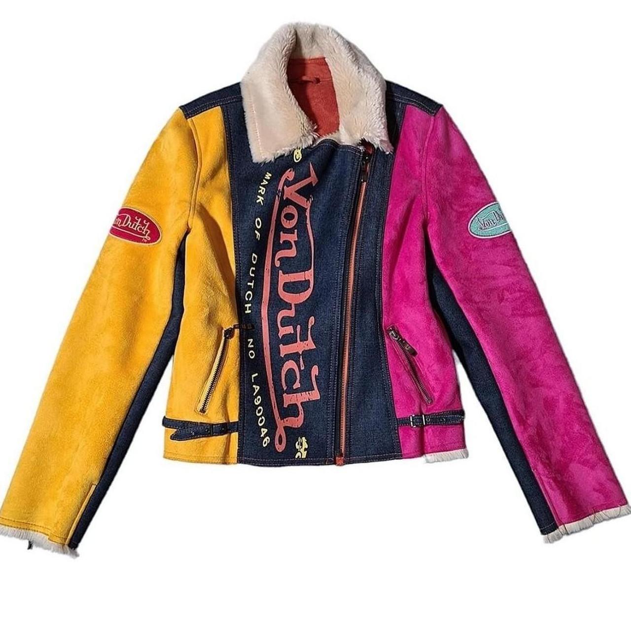 Insane multicolor padded Von Dutch jacket size 8uk ,... - Depop