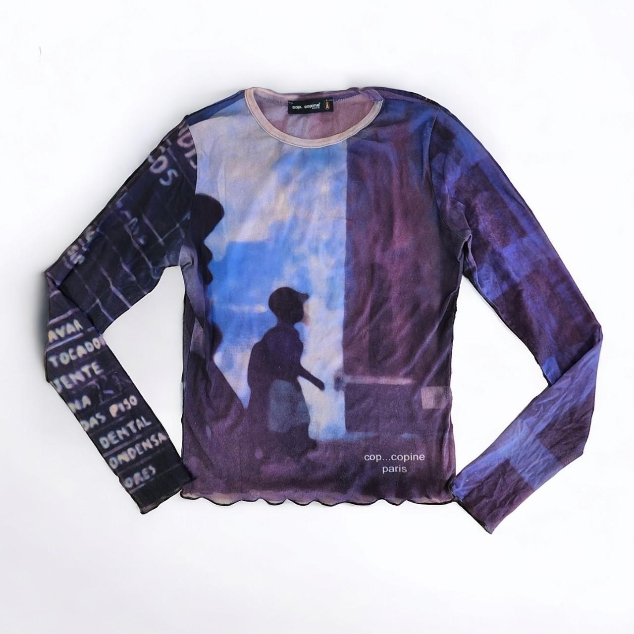 Vintage y2k cop copine mesh graphic top size 10uk... - Depop