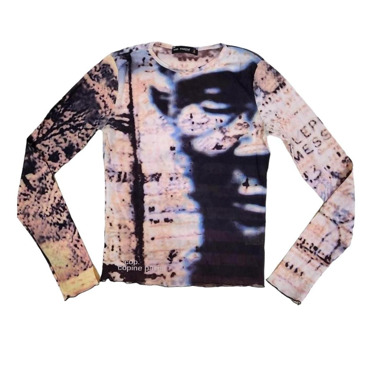 Vintage y2k Cop copine mesh graphic top size 8uk... - Depop