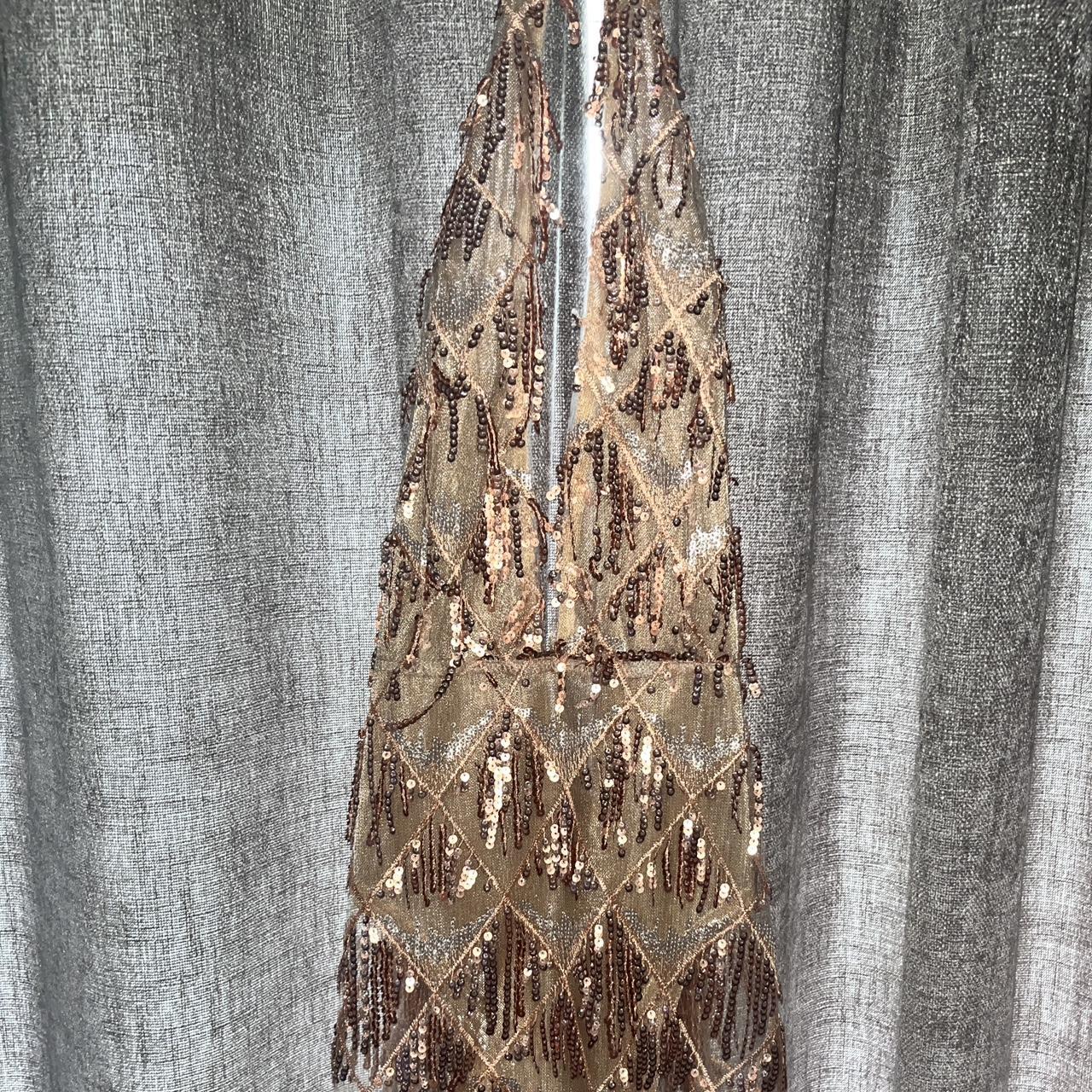 Dress Me Zee Rose Gold Sequin Backless Dress Size... - Depop