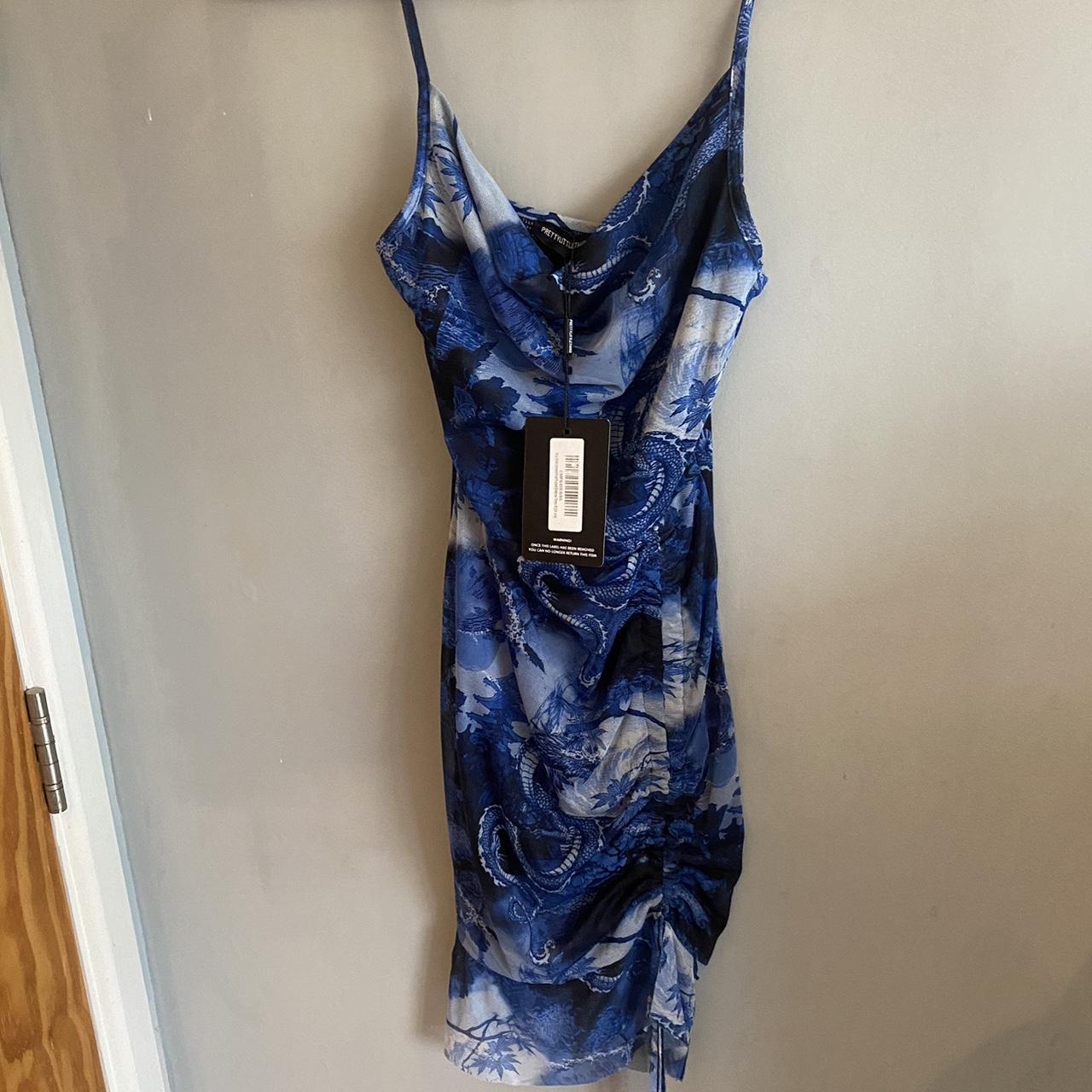 BRAND NEW! PLT blue dragon print dress, Ruffled... - Depop