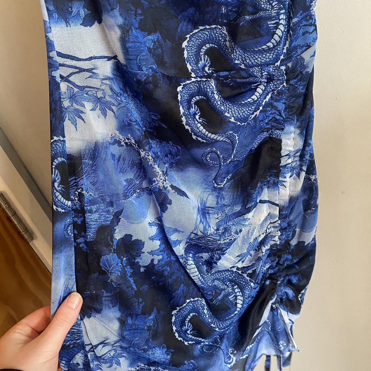 BRAND NEW! PLT blue dragon print dress, Ruffled... - Depop