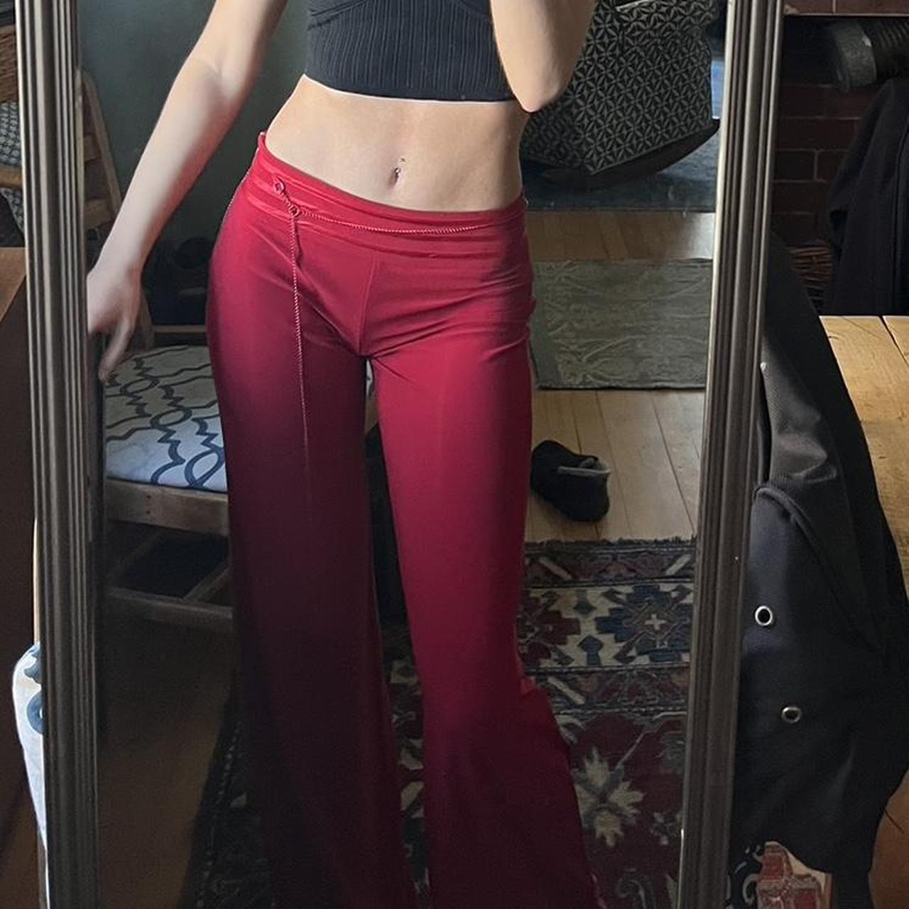 Amazing red flare? Pants with little chain - Depop