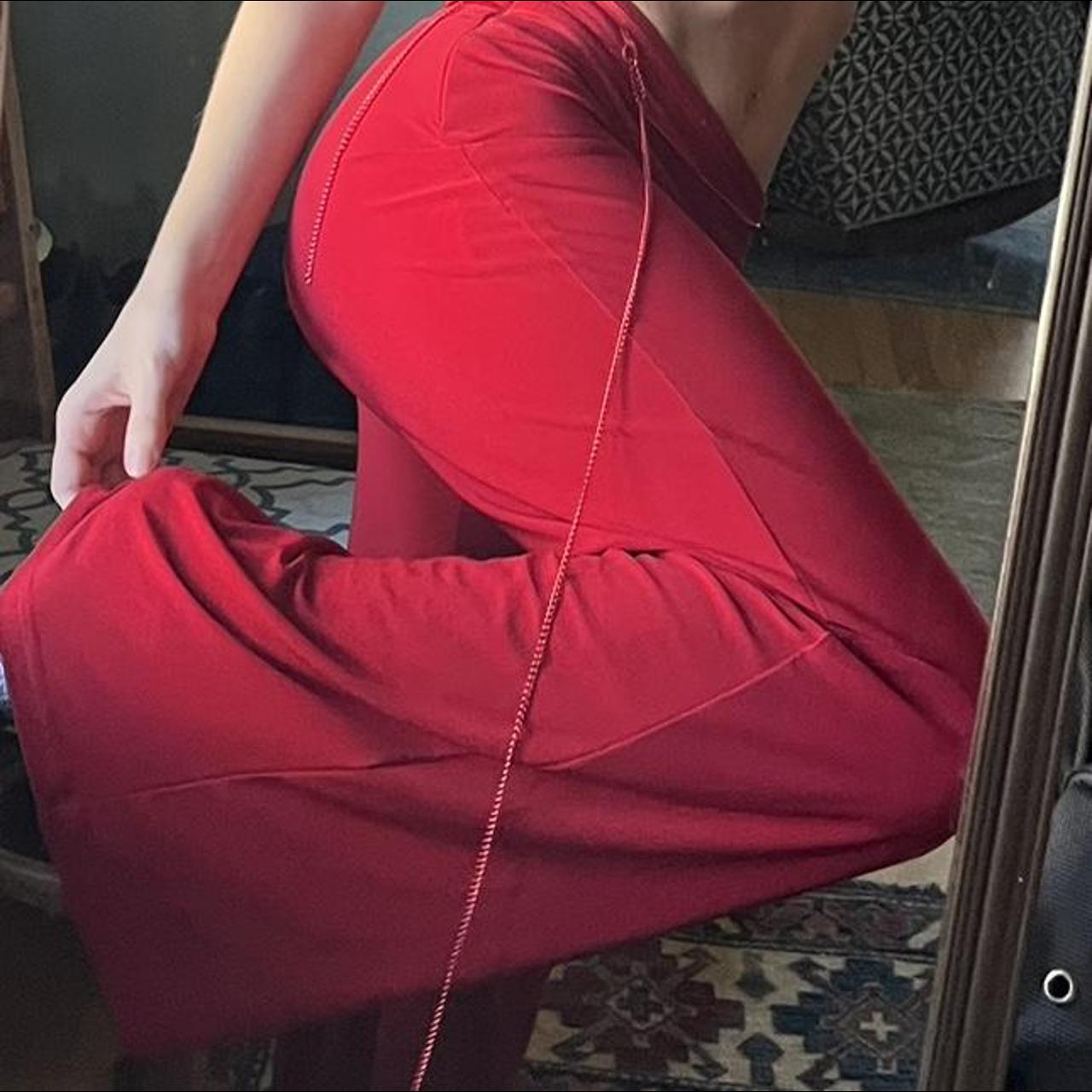 Amazing red flare? Pants with little chain - Depop