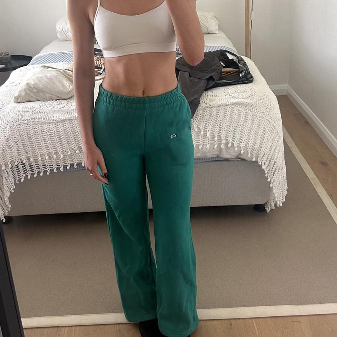 Venderbys green wide leg track pants Small... | Depop