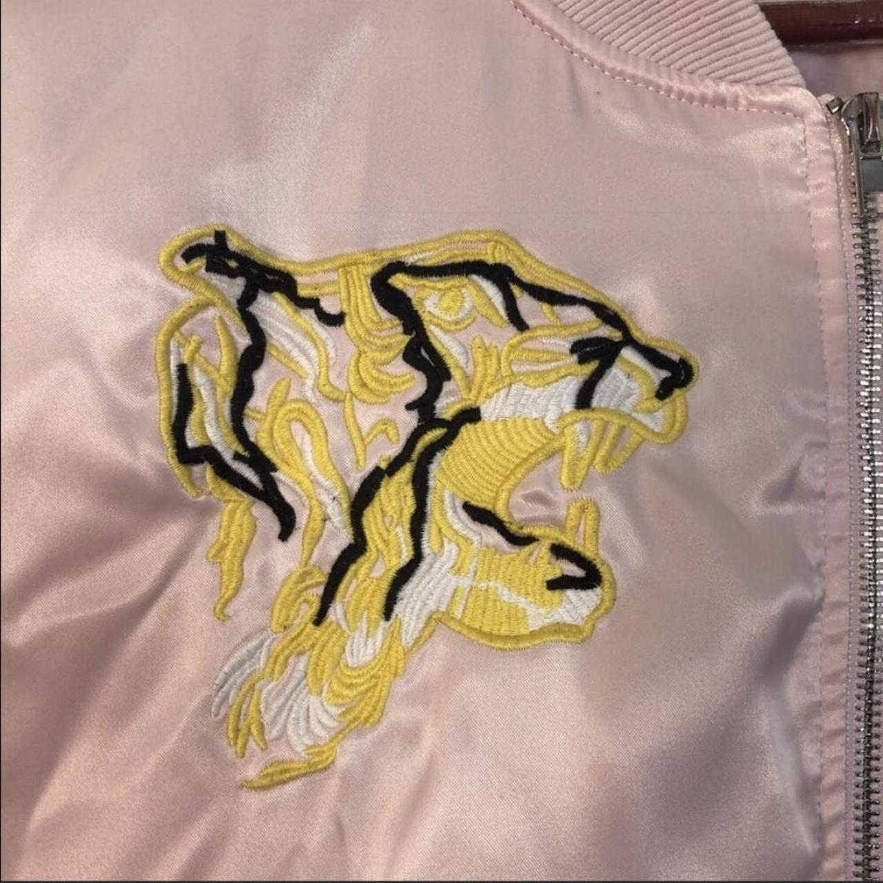 Mango Pink Tiger Embroidered Jacket. Size Large.... - Depop