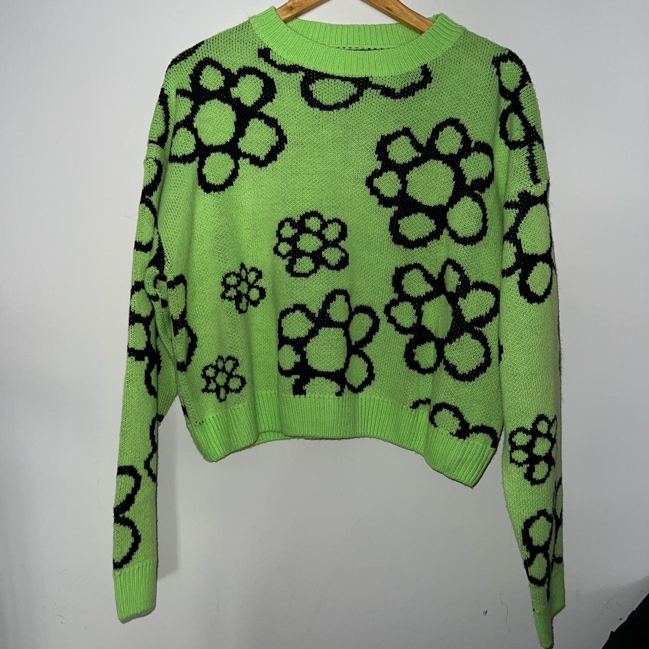 SHEIN green and black flower jumper 100% acrylic.... - Depop