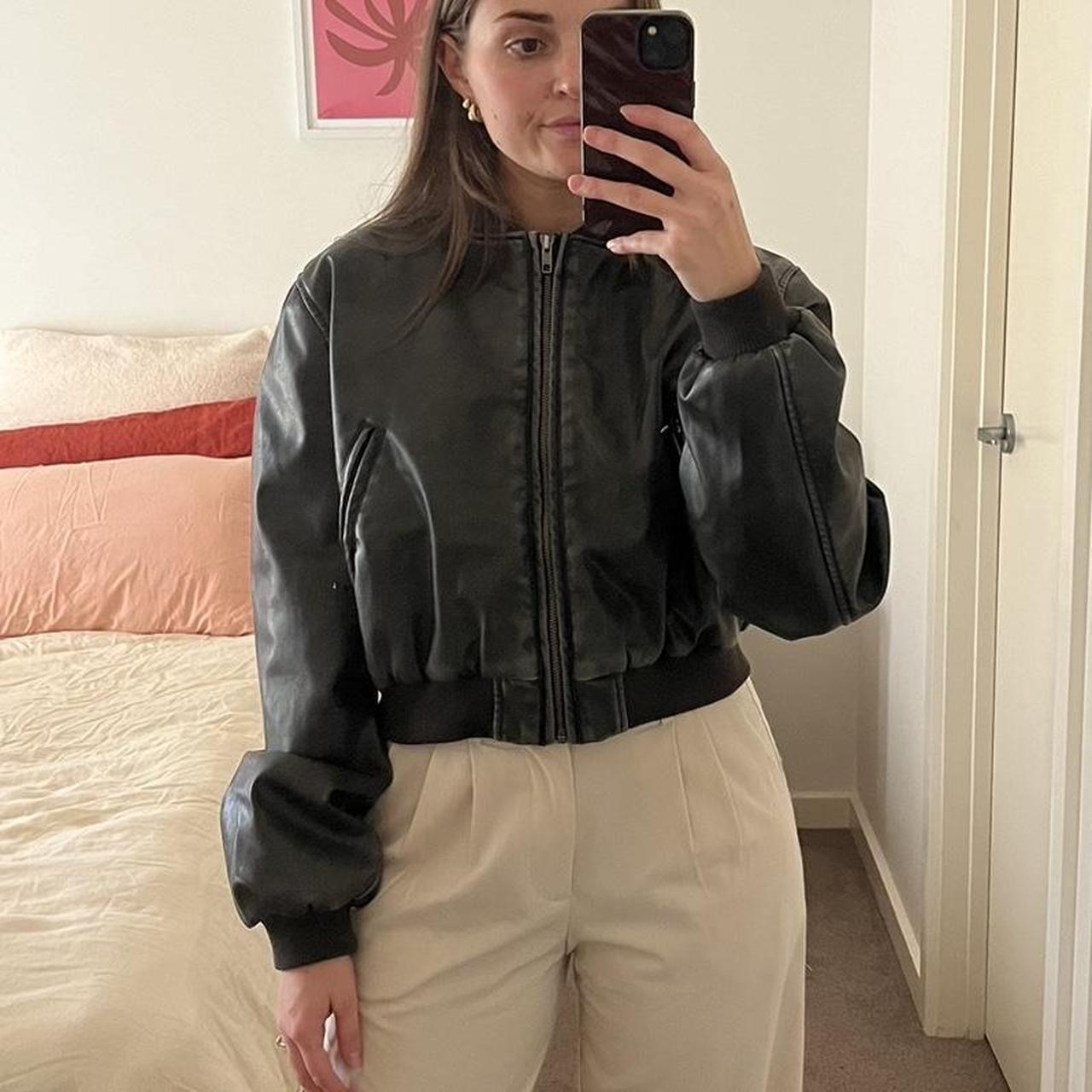 Glassons charcoal leather bomber - Depop