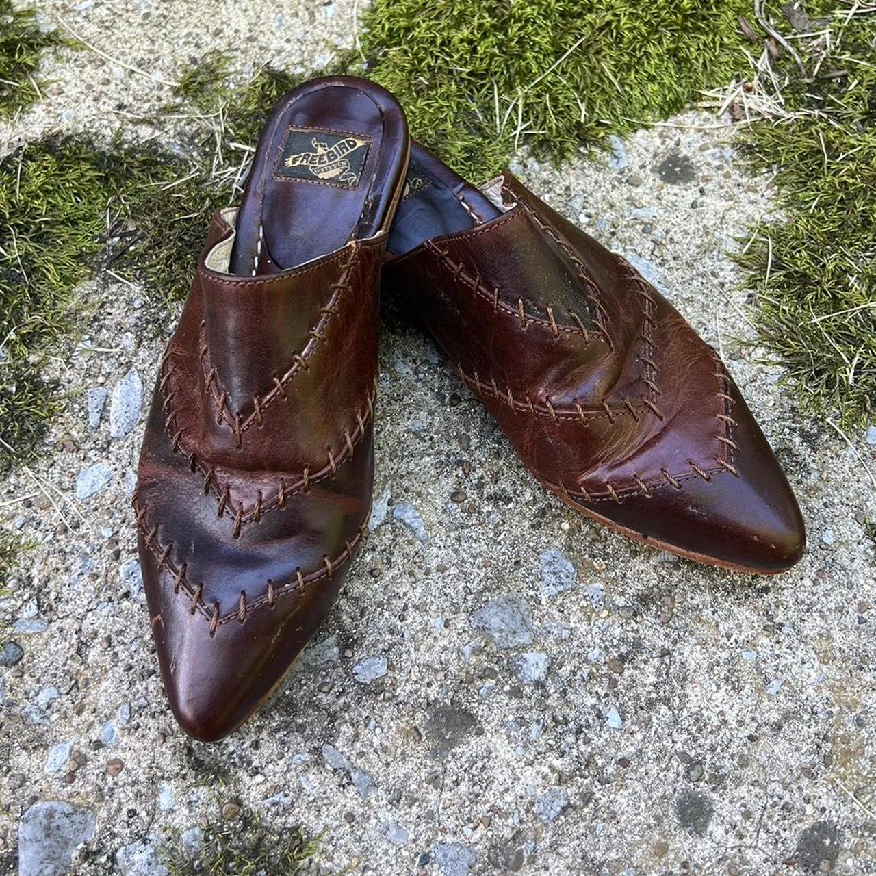 Freebird by Steven brown leather mules Size 7 - Depop