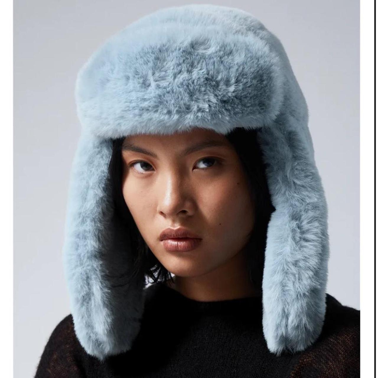 Weekday blue faux fur trapper hat - Depop