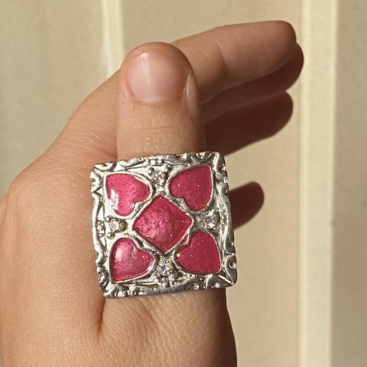 pink heart statement adjustable cocktail ring the... - Depop