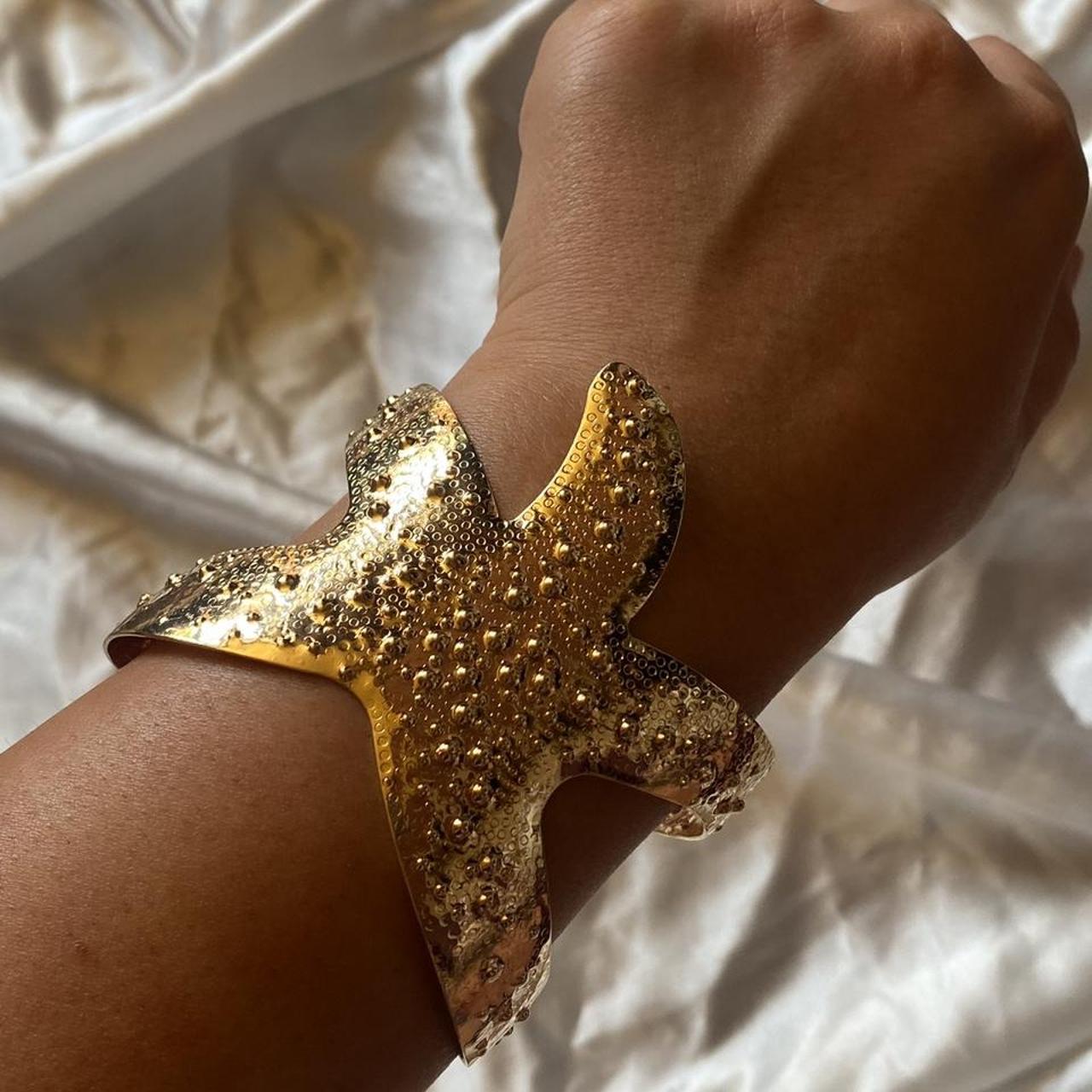 chunky gold starfish bangle heavy gold plated adjust... - Depop