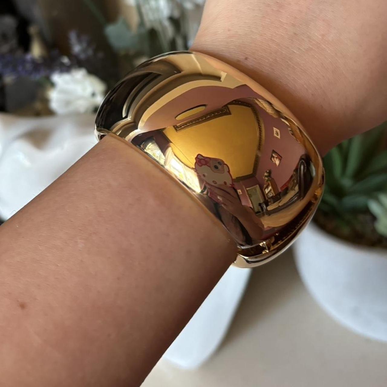 chunky gold bangle pull to open and attach summer... - Depop