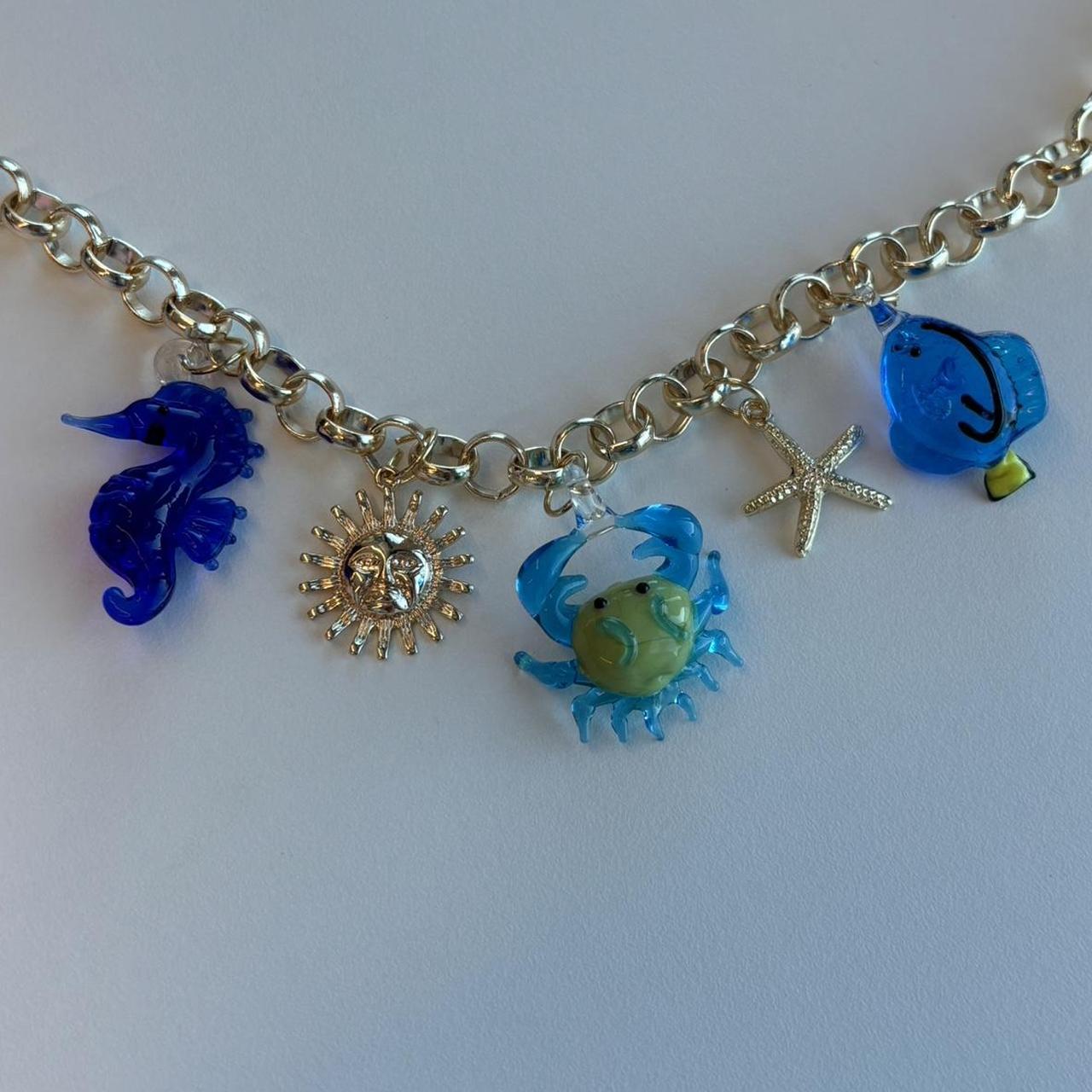 glass sea creature gold charm necklace gold plated &... - Depop