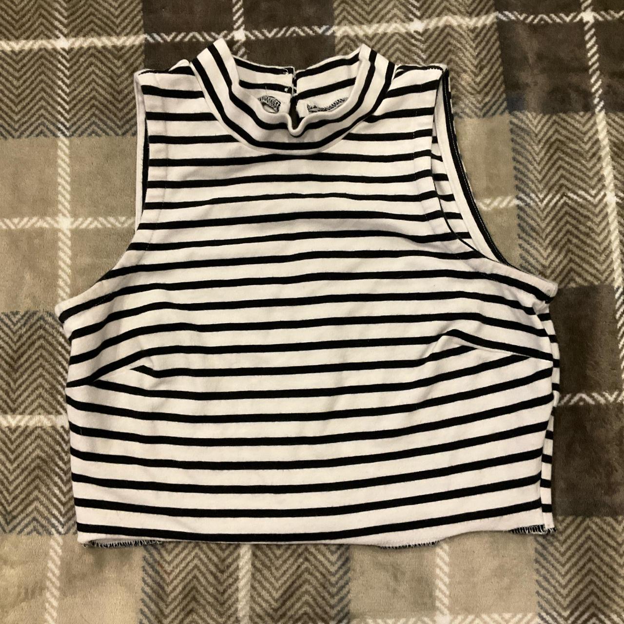 Black and white striped crop tank with a high neck | Depop