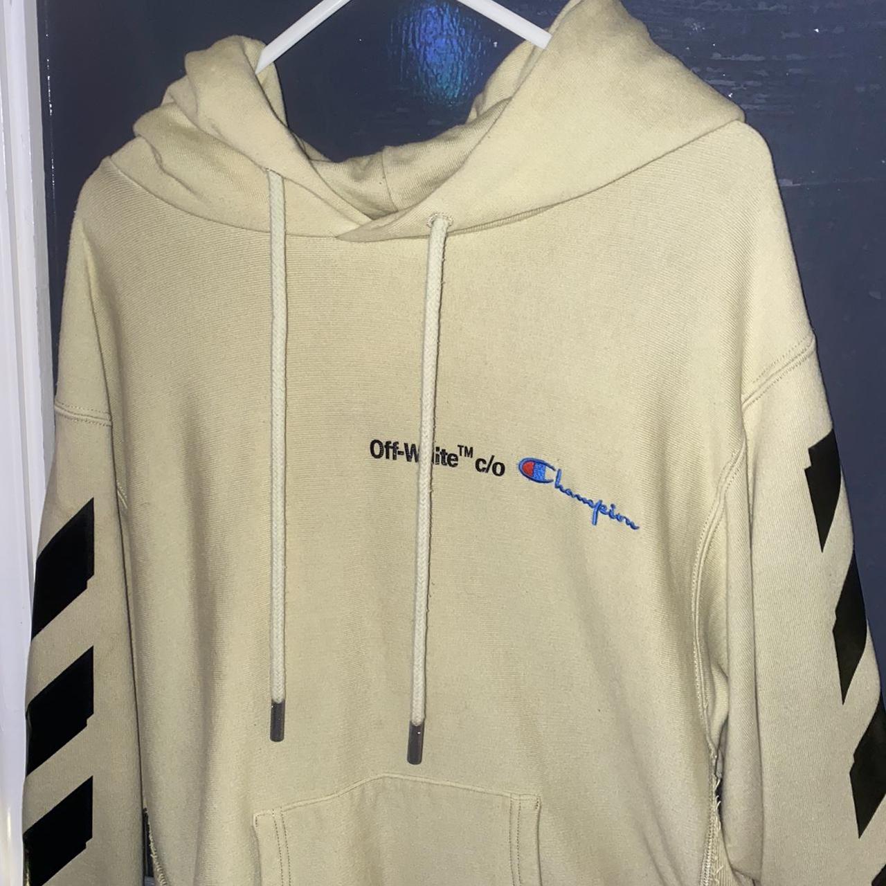 Off white x Champion olive Hoodie Size M Fits true... - Depop