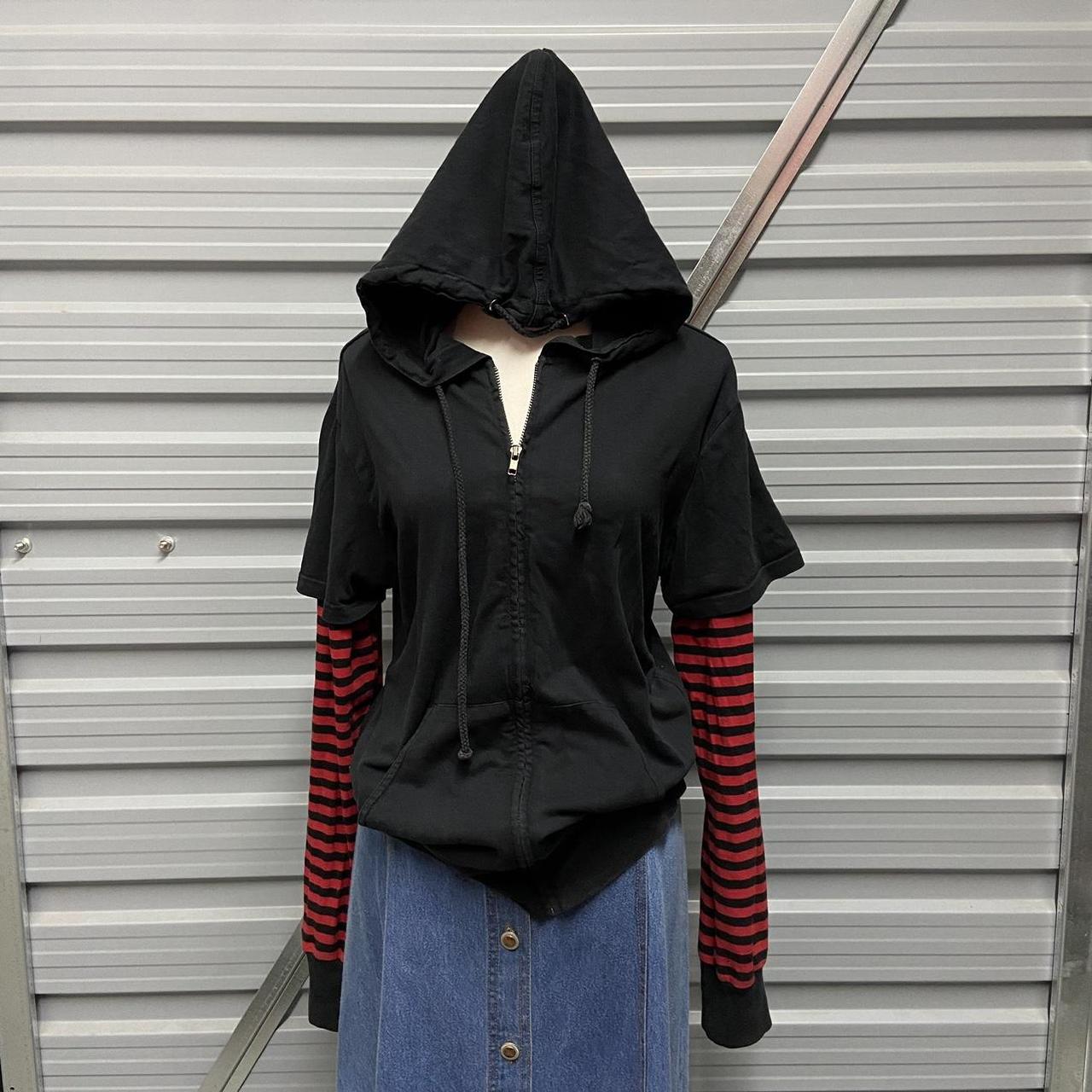 2000s emo striped layered zip hoodie perf relax... - Depop