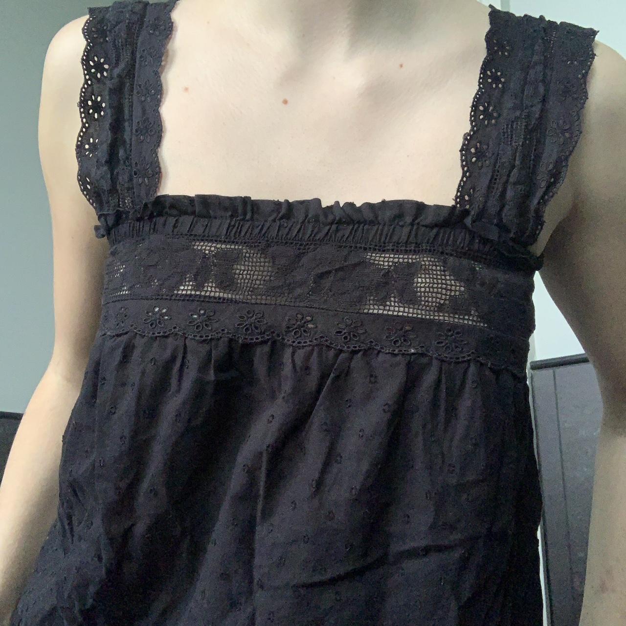 beautiful square neck black blouse top with lace... - Depop