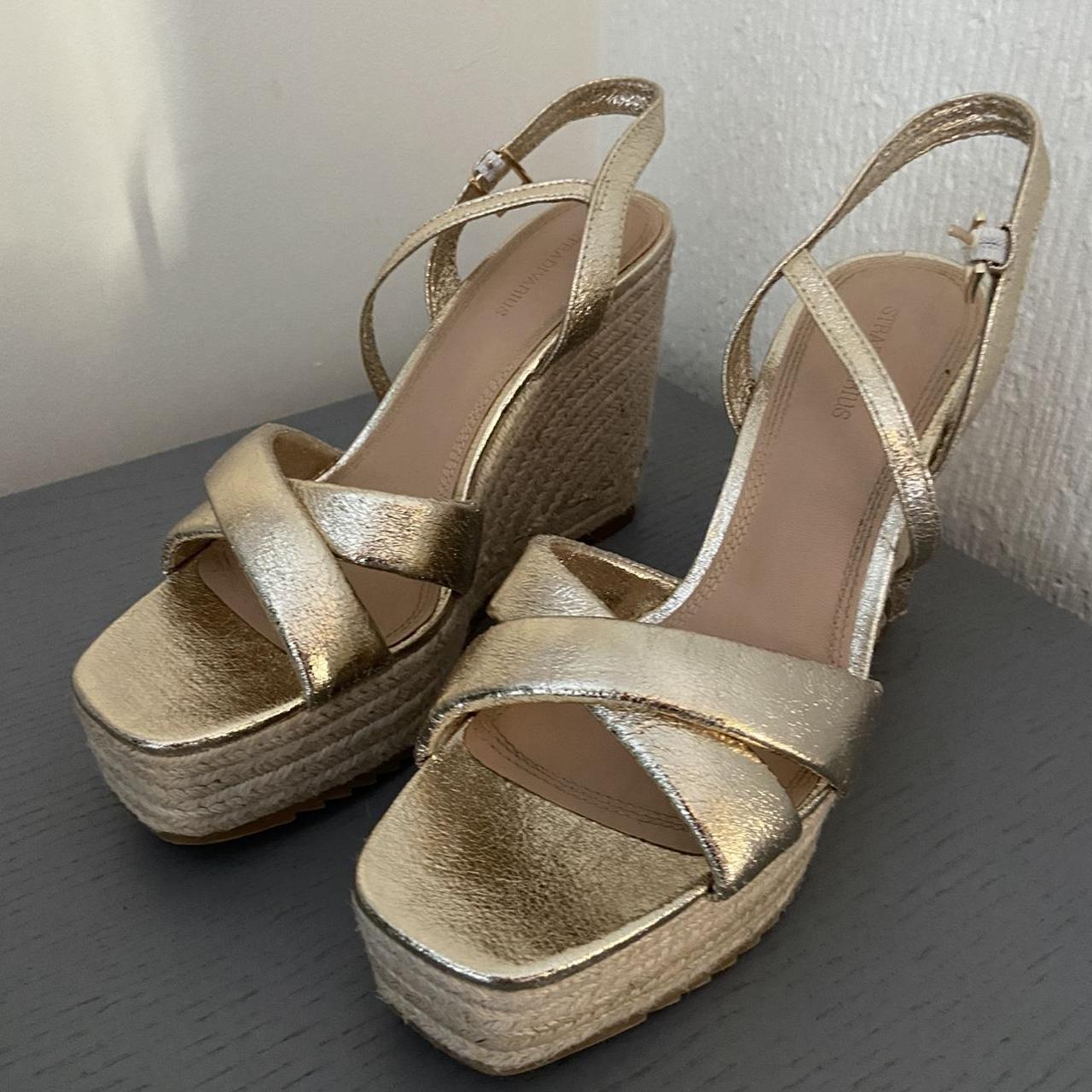 Gold wedge sandal heels. Worn once for a few hours... - Depop