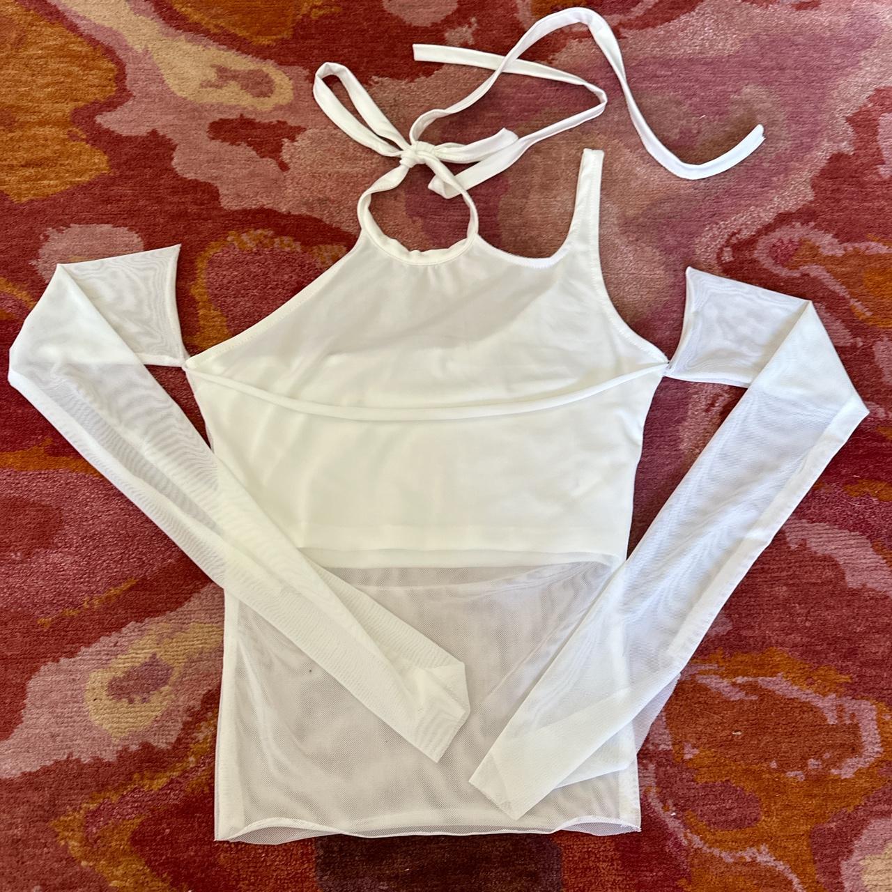 White mesh long sleeve top, cutouts - mesh arms... - Depop