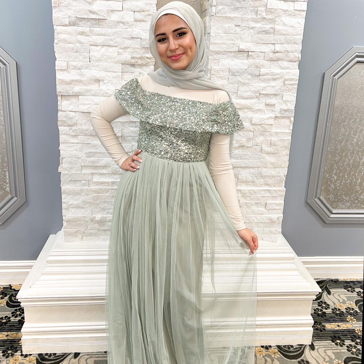 ASOS MAYA Maxi Tulle Dress, sage green wore once... - Depop