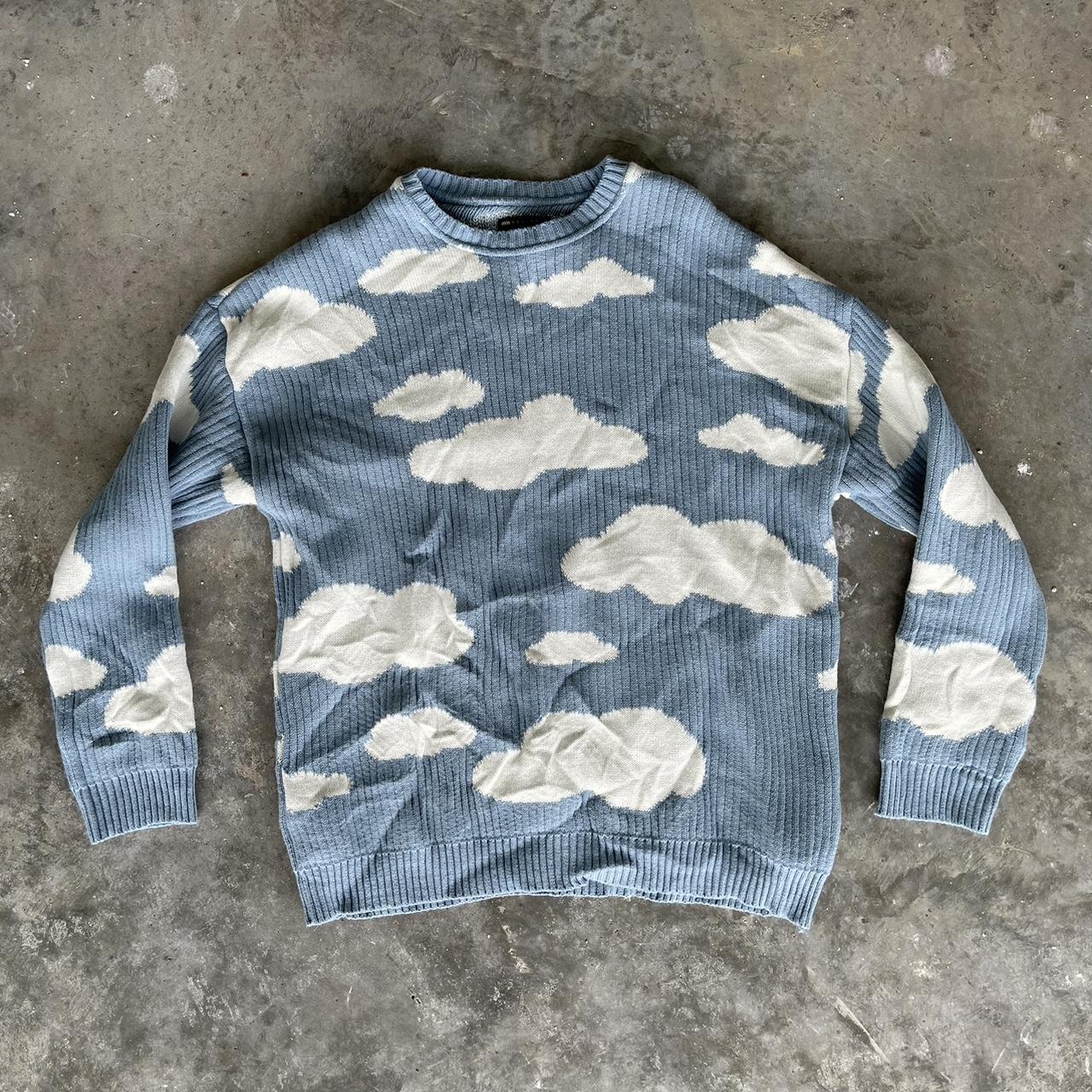 Medium blue cloud pattern ASOS Design sweater - Depop