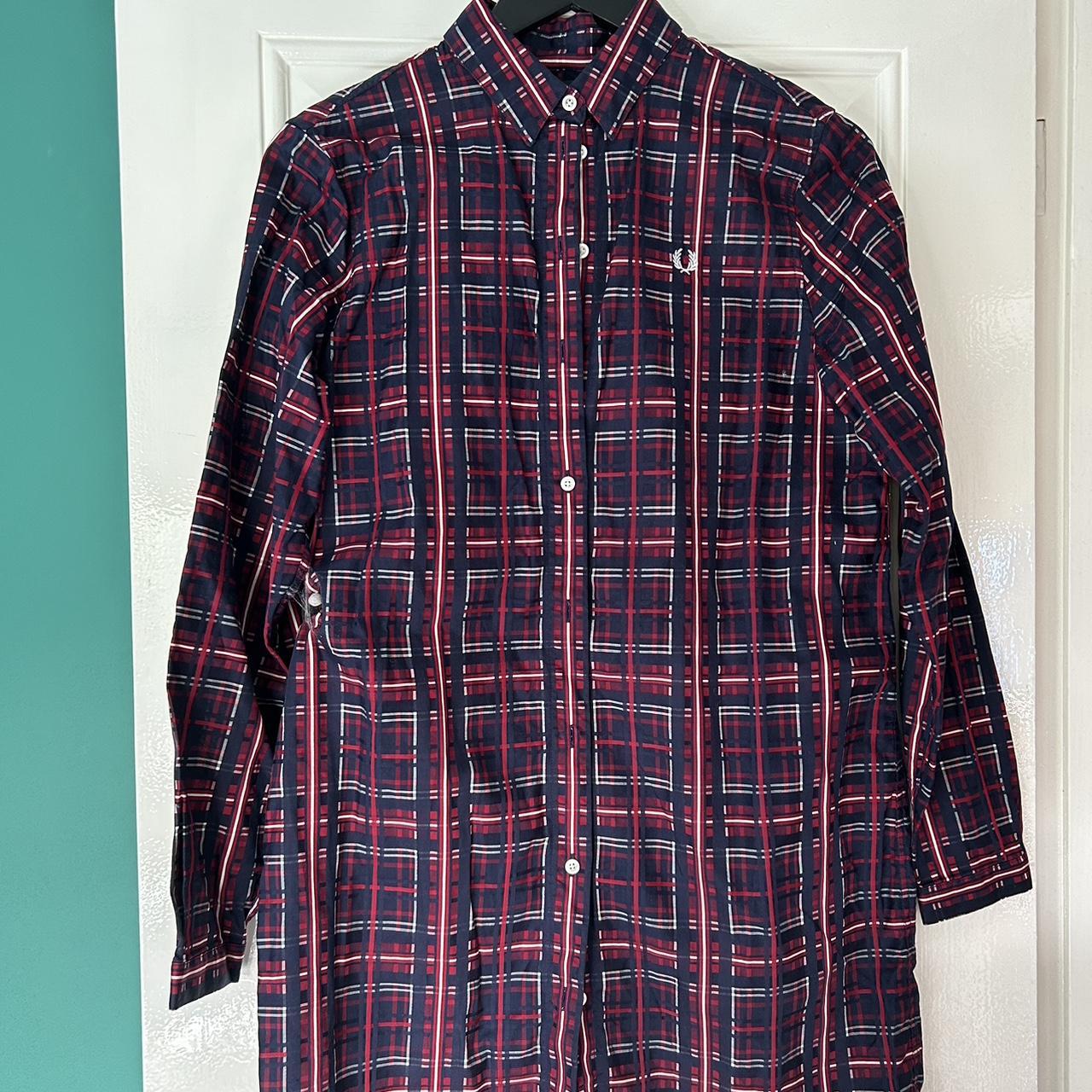 Red, white and blue check Fred Perry shirt dress. UK... - Depop
