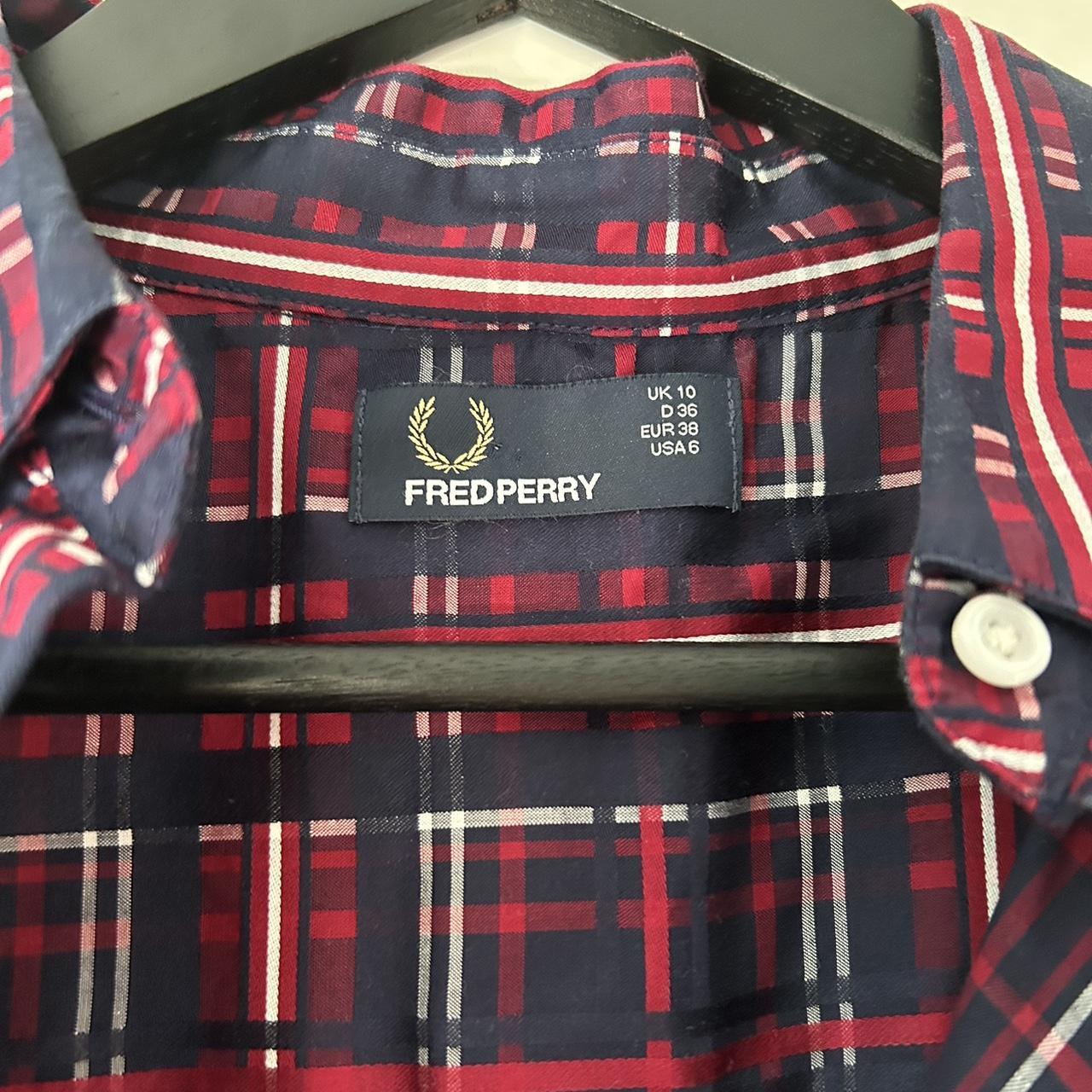 Red, white and blue check Fred Perry shirt dress. UK... - Depop