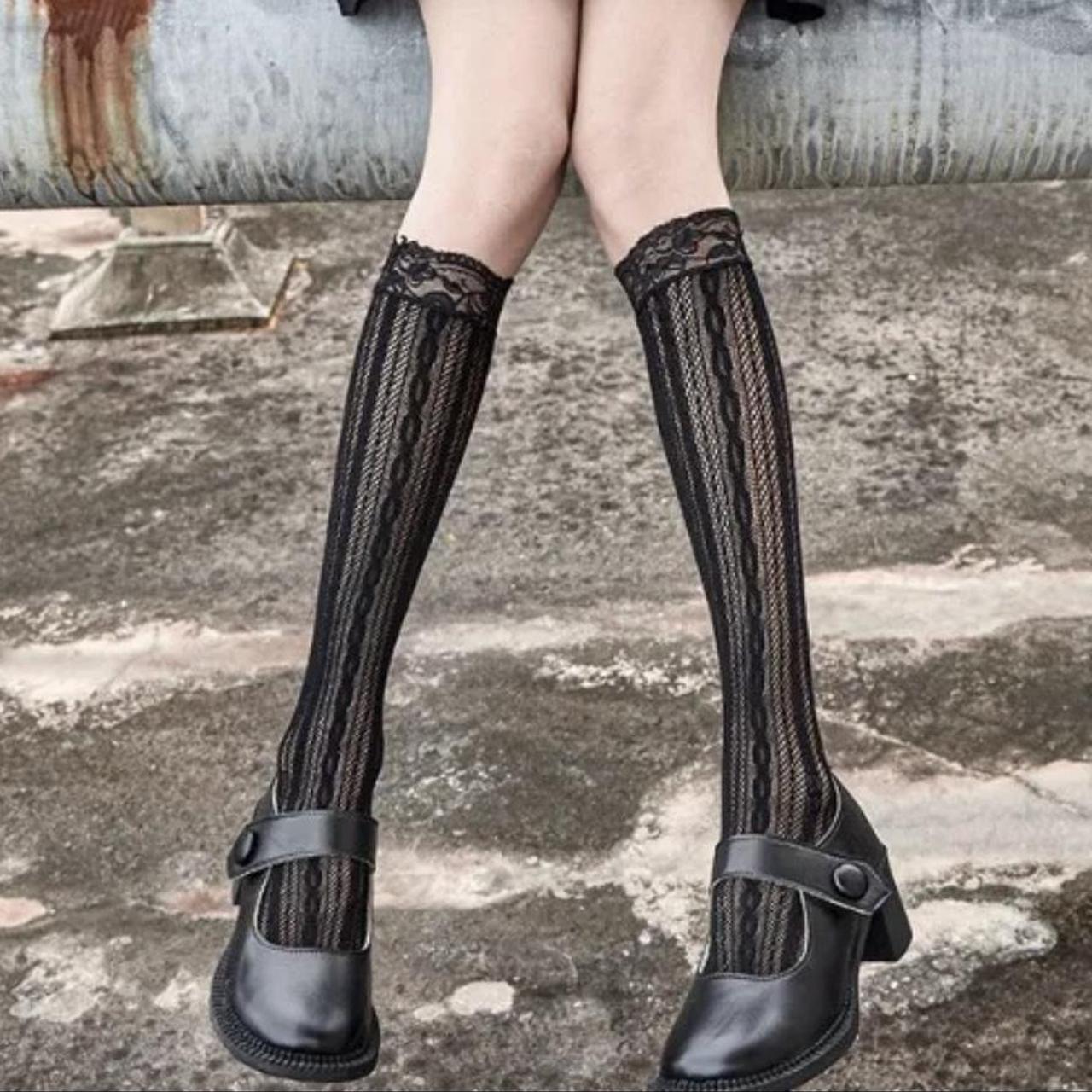 🎀 Cute Cotton Lace Knee High Lolita / Y2K Socks In... - Depop