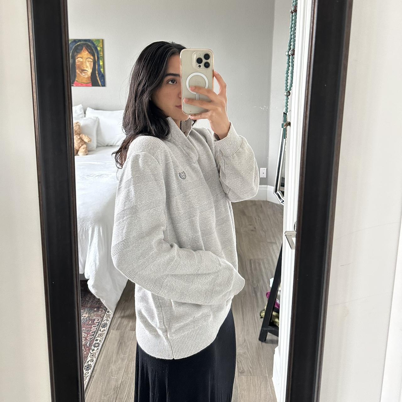 heather grey chaps half button collared knitted... - Depop