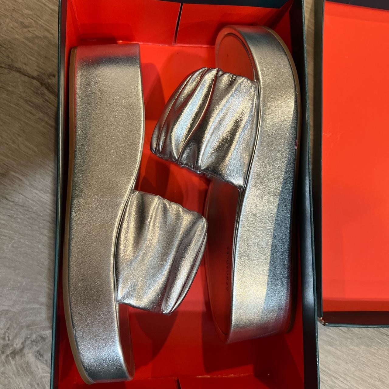 Silver platform slides. Only worn once. No returns... - Depop