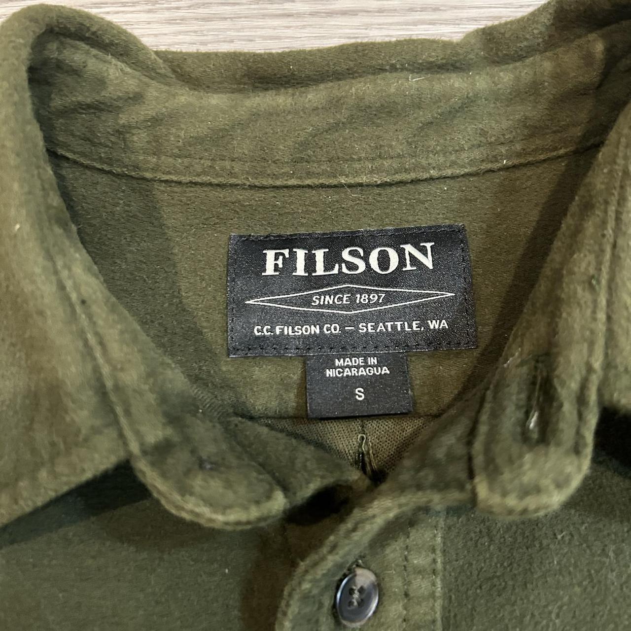 Filson moleskin army green 100% cotton button up... | Depop