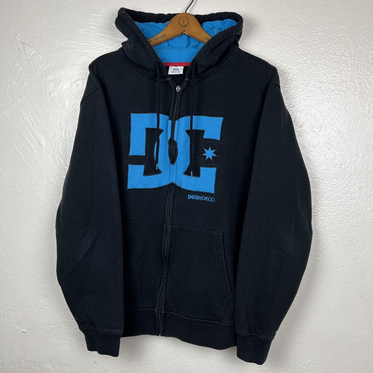 DC Shoes Men's Black and Blue Hoodie | Depop
