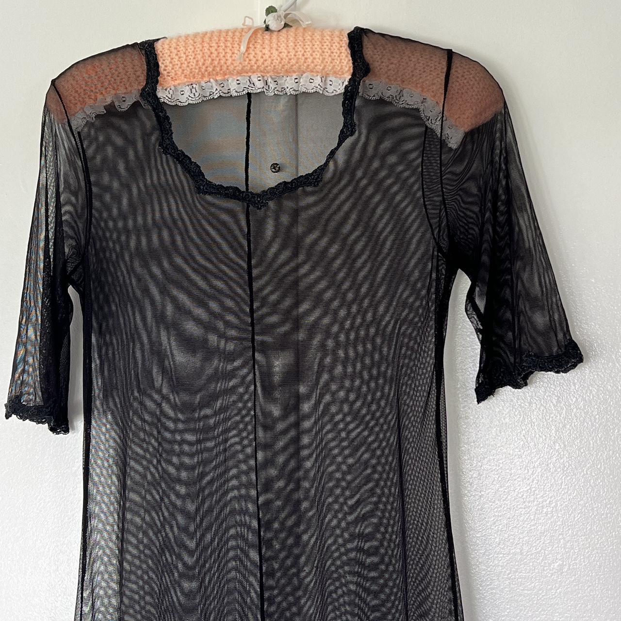Sheer Black Mesh Dress With Lace Trim Fits Size Depop
