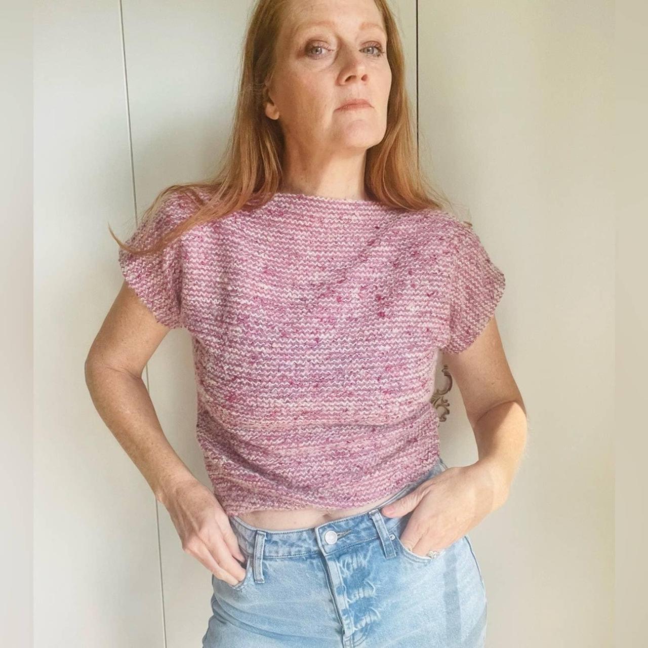 Vintage 70s Knit Cropped Top Purple Knit Short Depop