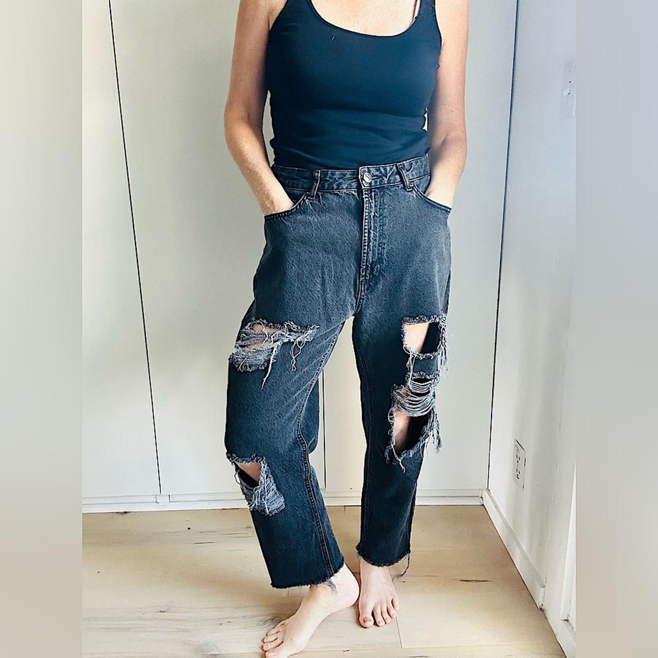 BDG Mom High Rise Holey Jeans Black Tapered Legs... - Depop