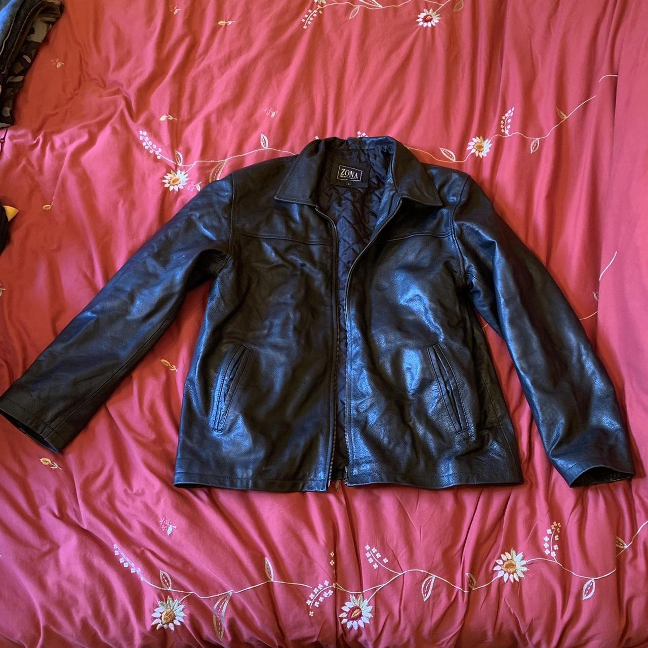 Vintage ZONA leather jacket coat 90s/00s style 23”... - Depop